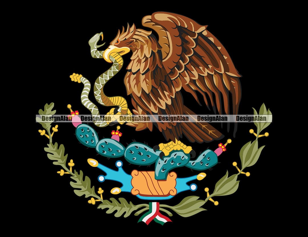 Mexico Mexican Flag Coat of Arm Aztec Tenochtitlan Emblem Badge Spanish ...