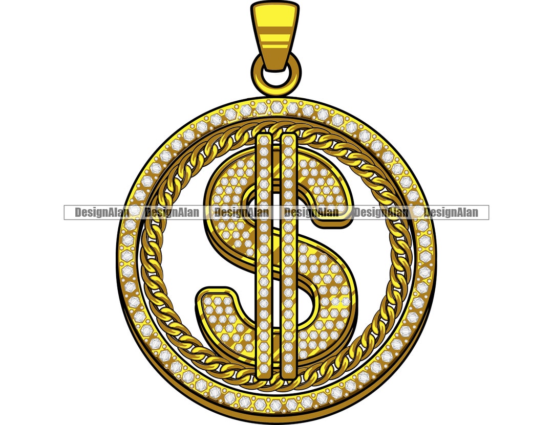 Gold Diamond Dollar Sign Necklace Charm Chain Luxury Jewelry Jewellery ...