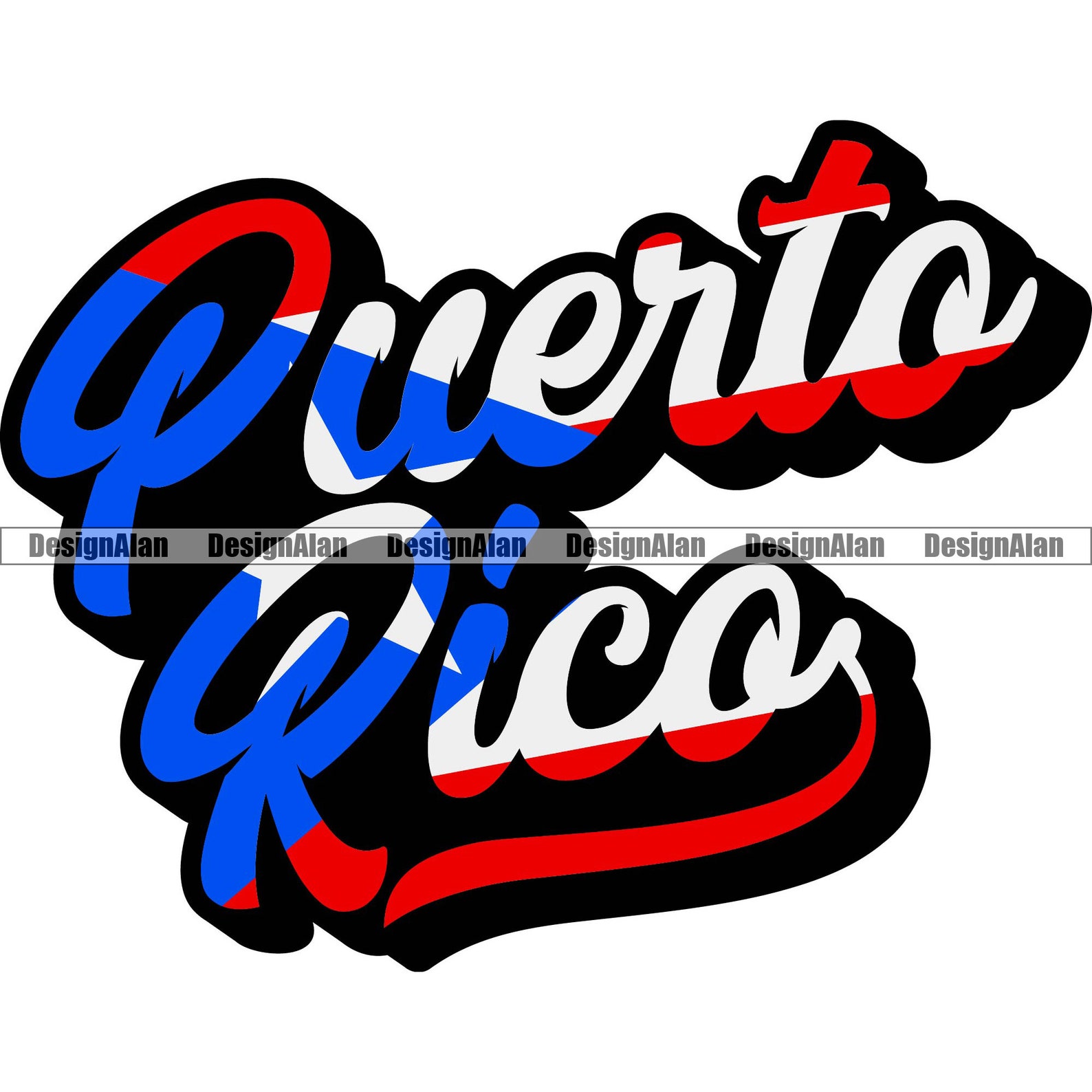 Puerto Rico Flag Cursive Writing Swoosh Sports Text Rican Spanish Pride ...