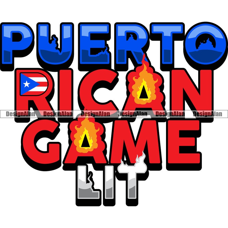 Puerto Rican Game Lit Rico Fire Flag Flames Flaming Text Word - Etsy