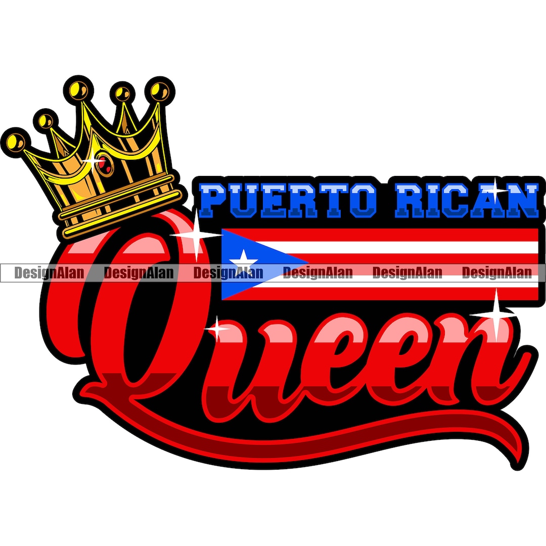 Puerto Rico Queen Rican Flag Gold Crown Sparkle Woman Female Girl Lady ...