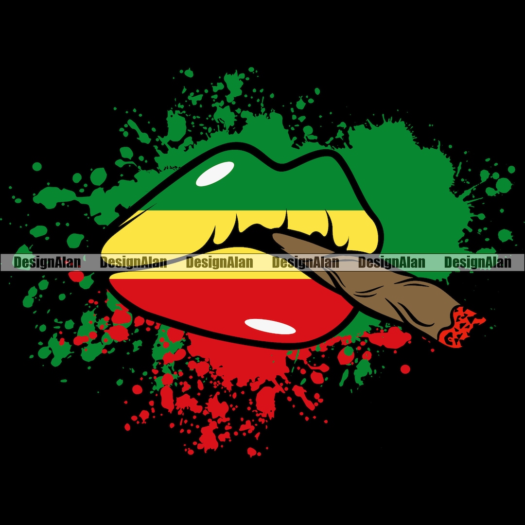 Reggae Rasta Jamaica Jamaican Rastafarian Rastafari Flag Lips Smoking ...