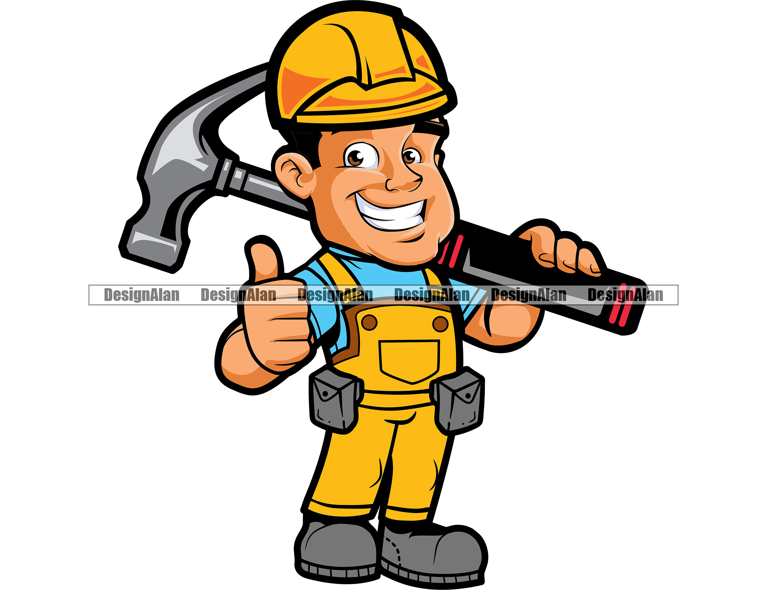 Construction Worker Thumb up Happy Man Cartoon Character Company ...
