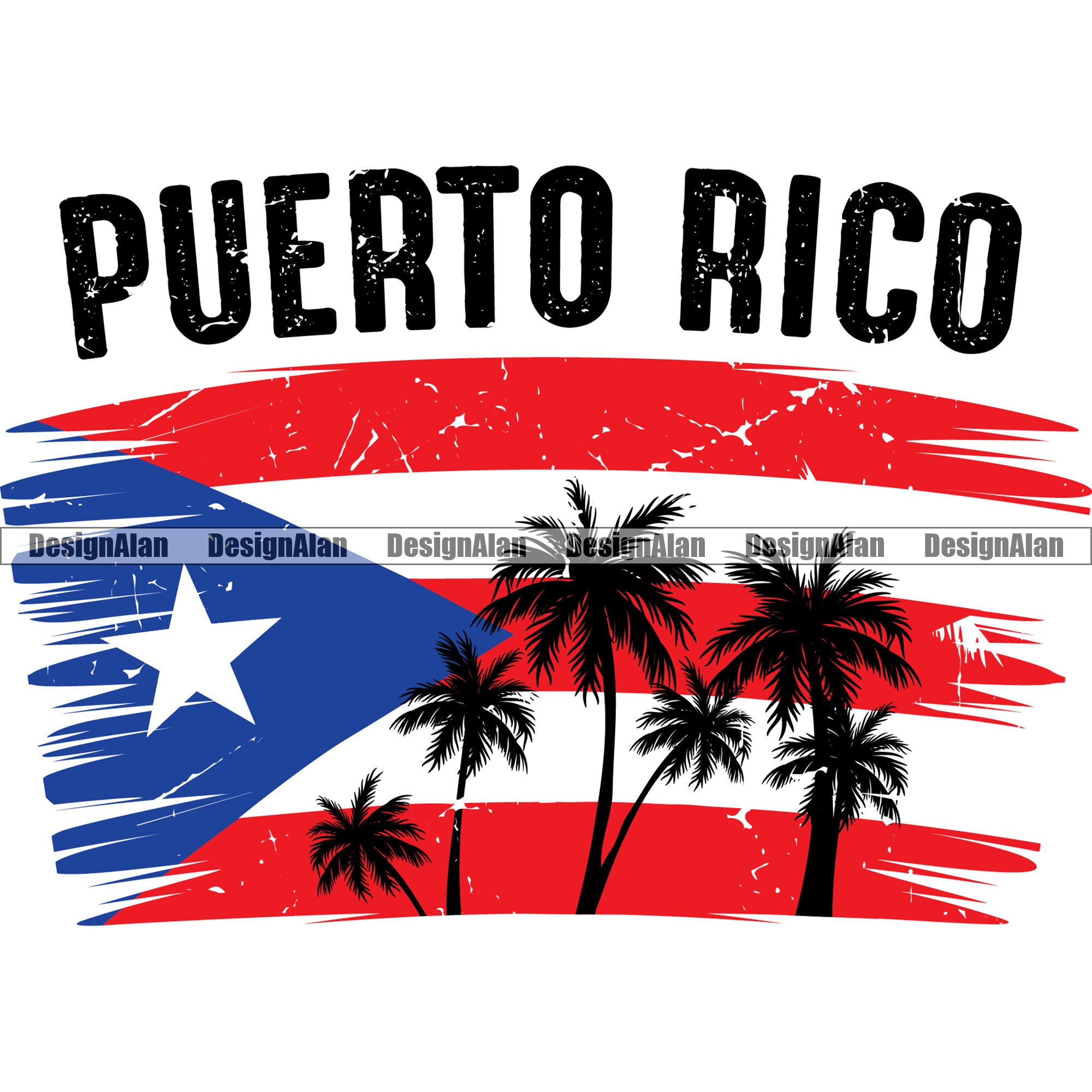 Puerto Rico Rican Distressed Flag Palm Tree Caribbean Island Proud ...