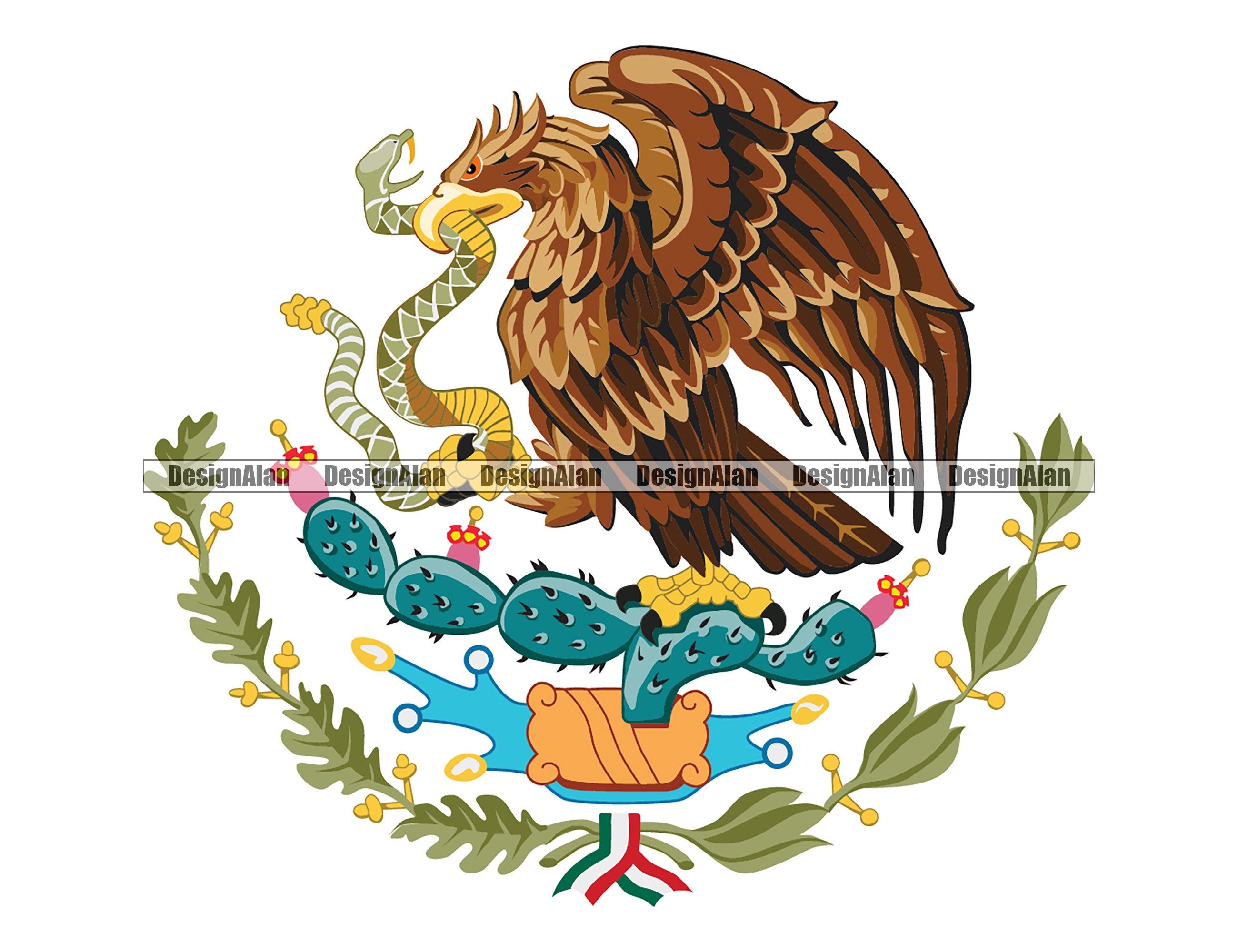 Mexico Mexican Flag Coat of Arms Aztec Tenochtitlan Emblem Badge ...