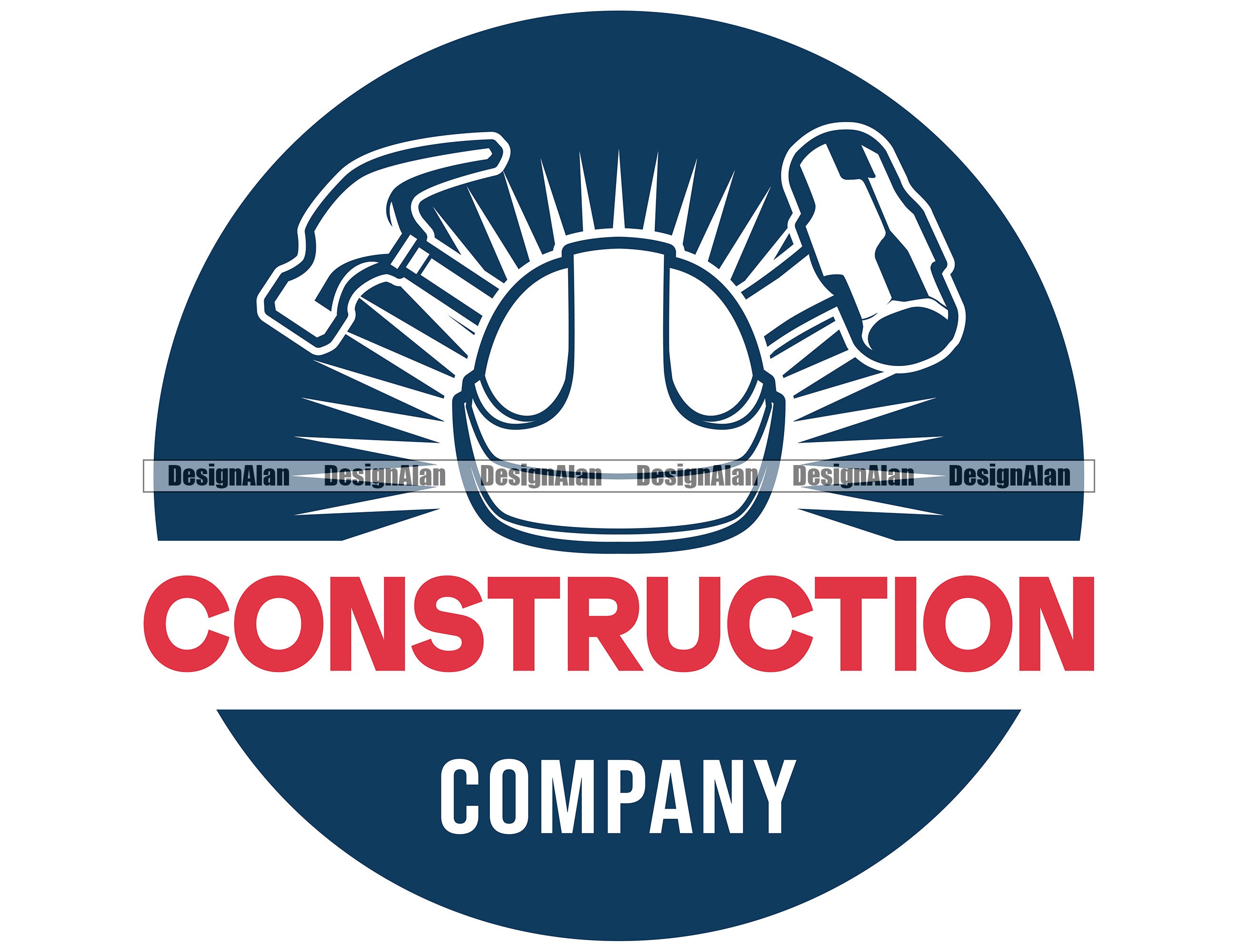 Construction Company Emblem Cartoon Character Business Helmet Hammer ...