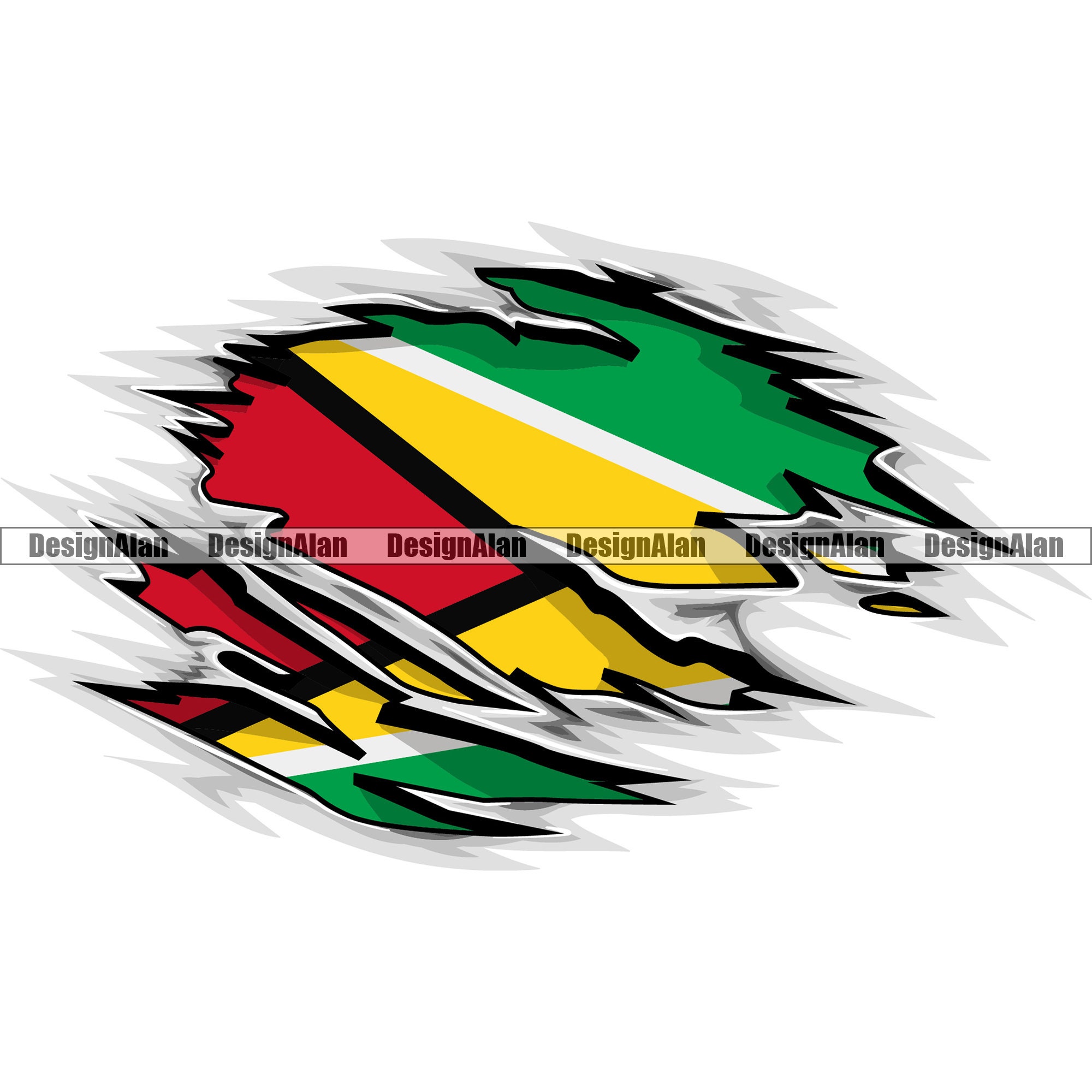 Guyana Guyanese Flag Torn Ripped Through Fabric Wall Spanish Latino ...