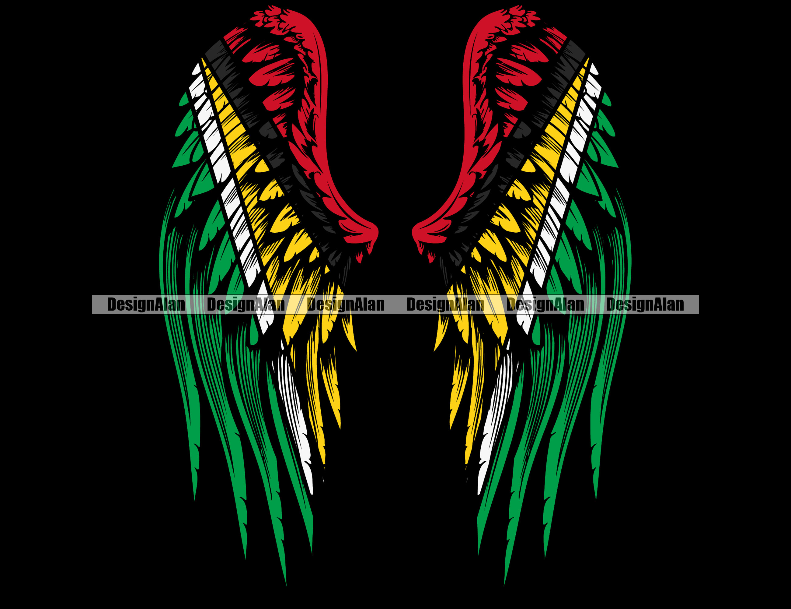Guyana Guyanese Angel Wings Flag Feather Freedom Spanish Latino ...