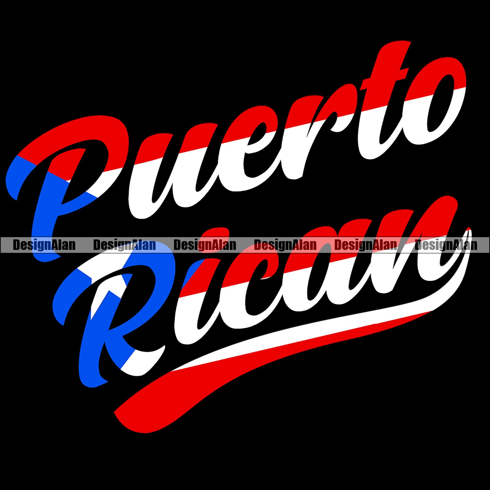 Puerto Rican Flag Cursive Swoosh Sports Text Rico Spanish - Etsy
