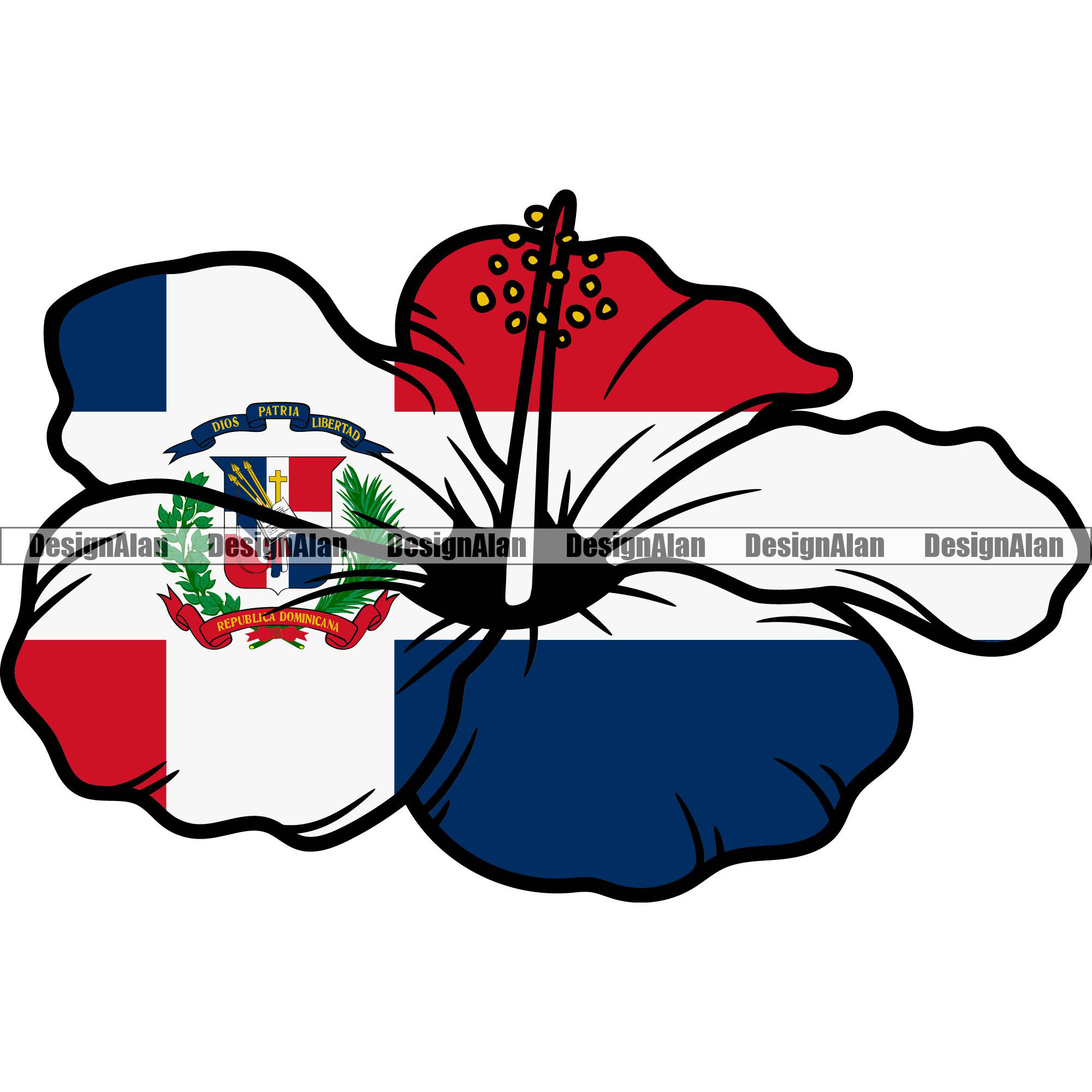Dominican Republic Flag Hibiscus Orchid Caribbean Island Flower Proud ...