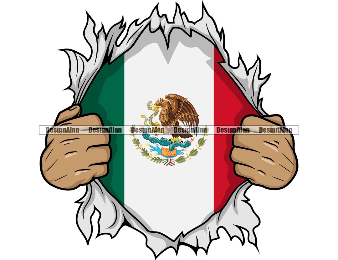 Mexico Mexican Superhero Hands Ripping Open Shirt Showing Flag Through ...