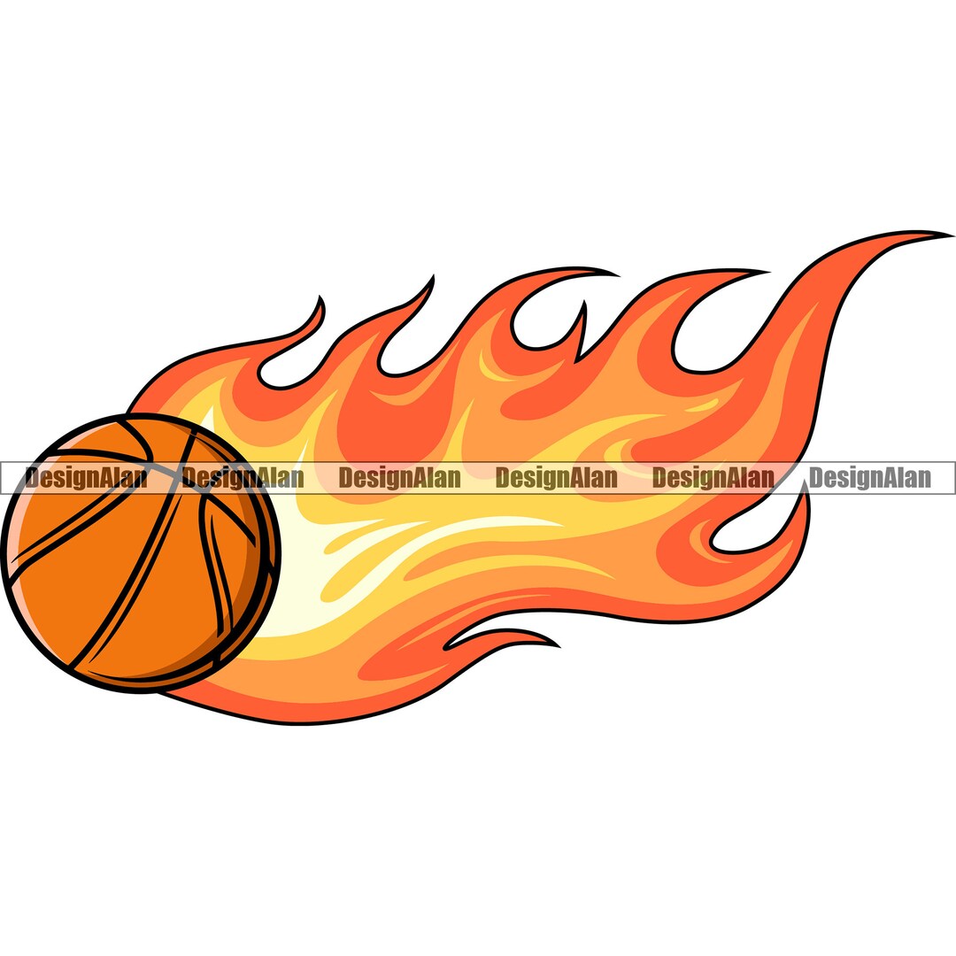 Flaming Basketball Ball Fire Motion Flames Sports Game School Team ...