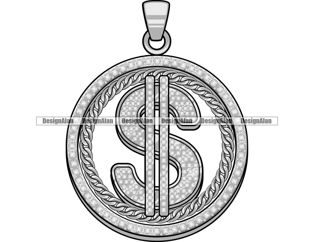 Silver Platinum Diamond Dollar Sign Necklace Charm Chain Luxury Jewelry ...
