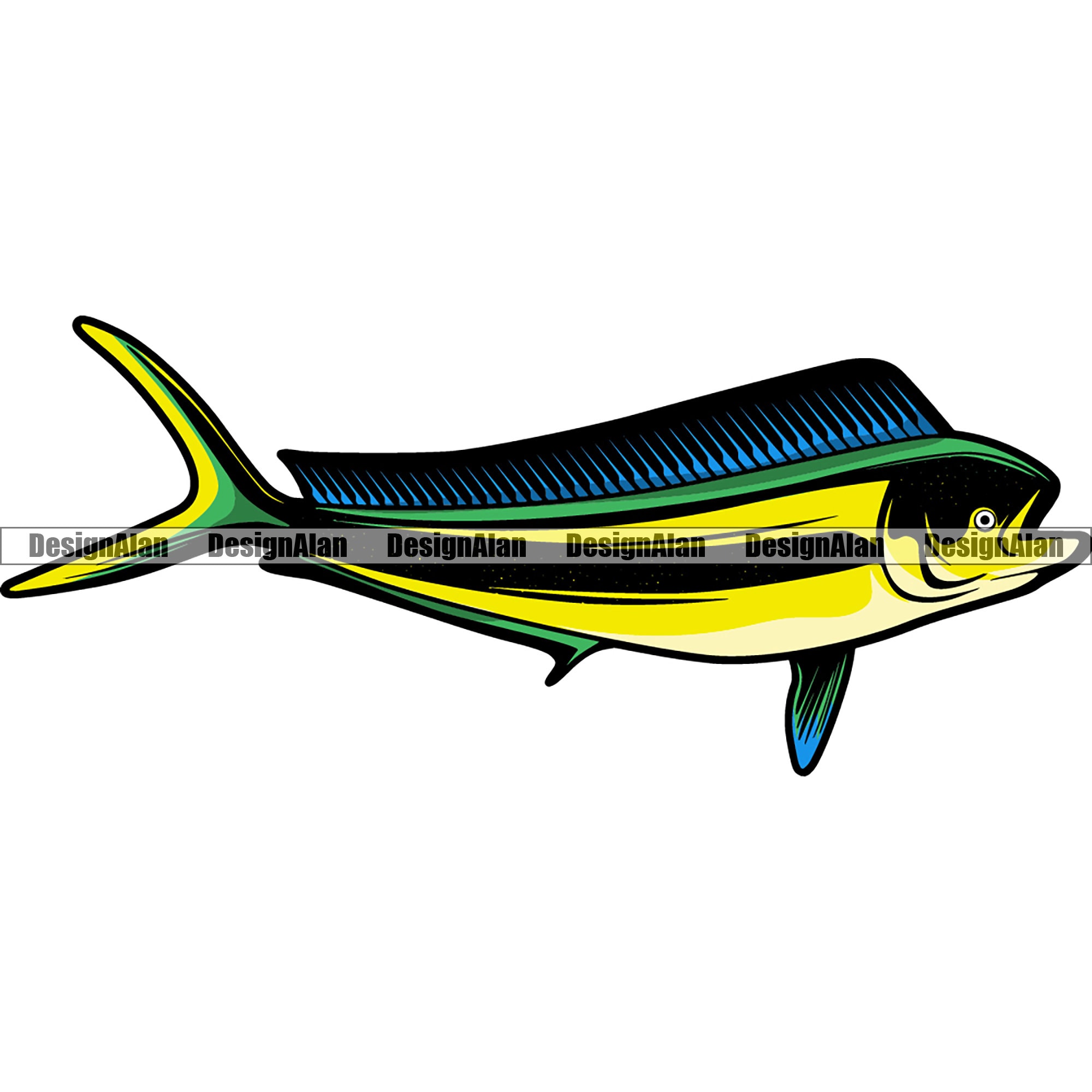 Mahi Mahi Dolphin Fish Fishing Fisherman Badge Emblem Sport Ocean Deep ...
