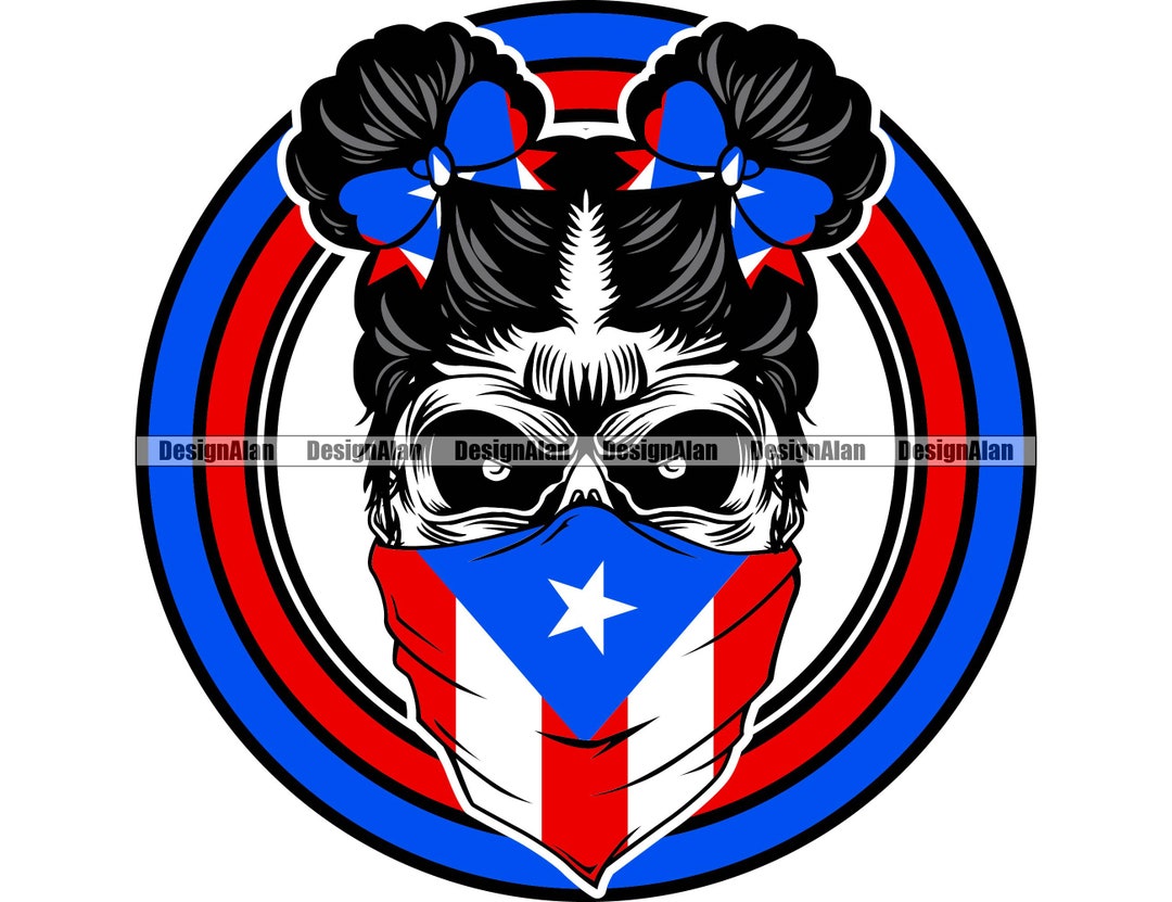 Puerto Rico Rican Flag Female Skull Woman Skeleton Girl Bandana Lady ...