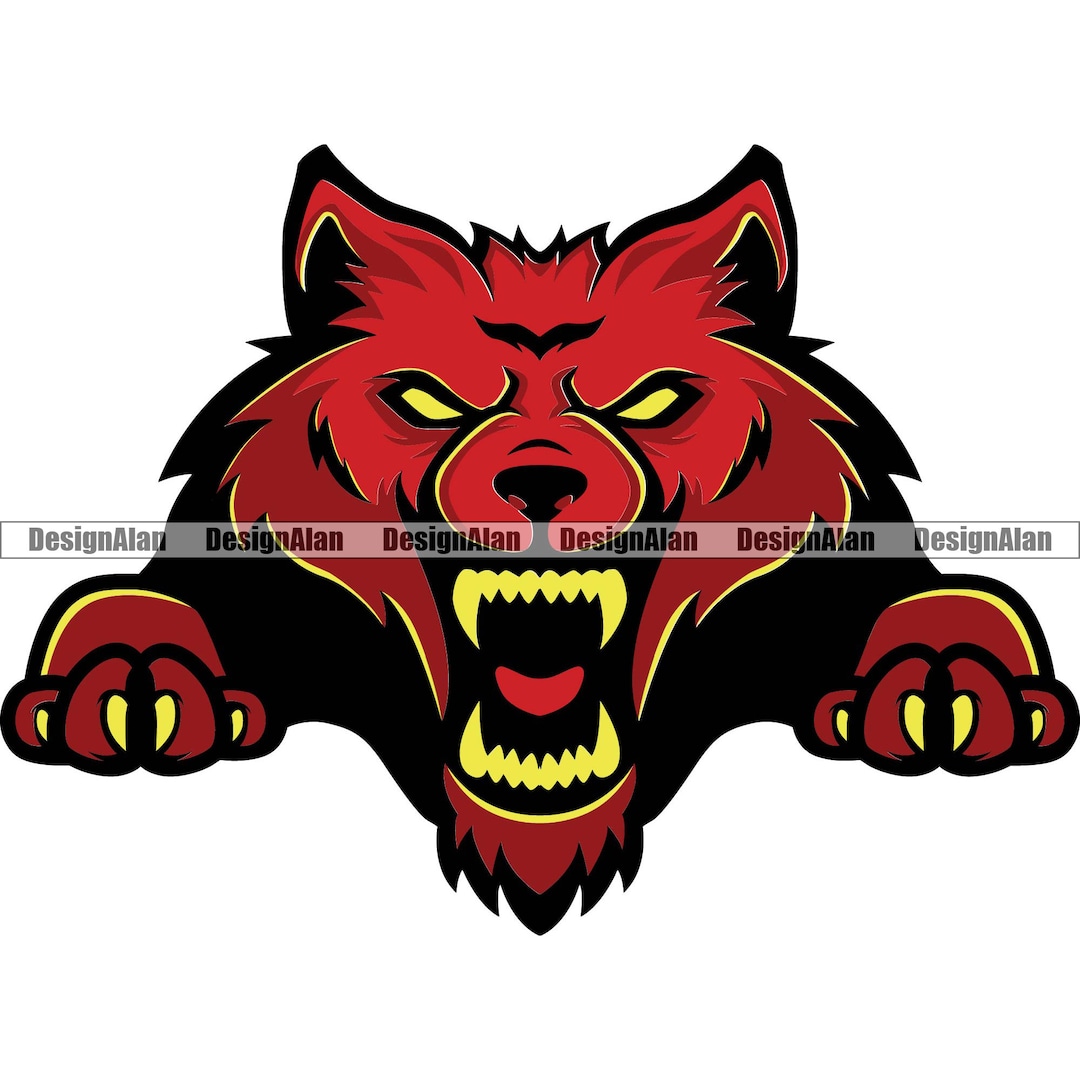 Wolf School Mascot Sports Team Cartoon Wild Animal Paws Peeking Angry ...
