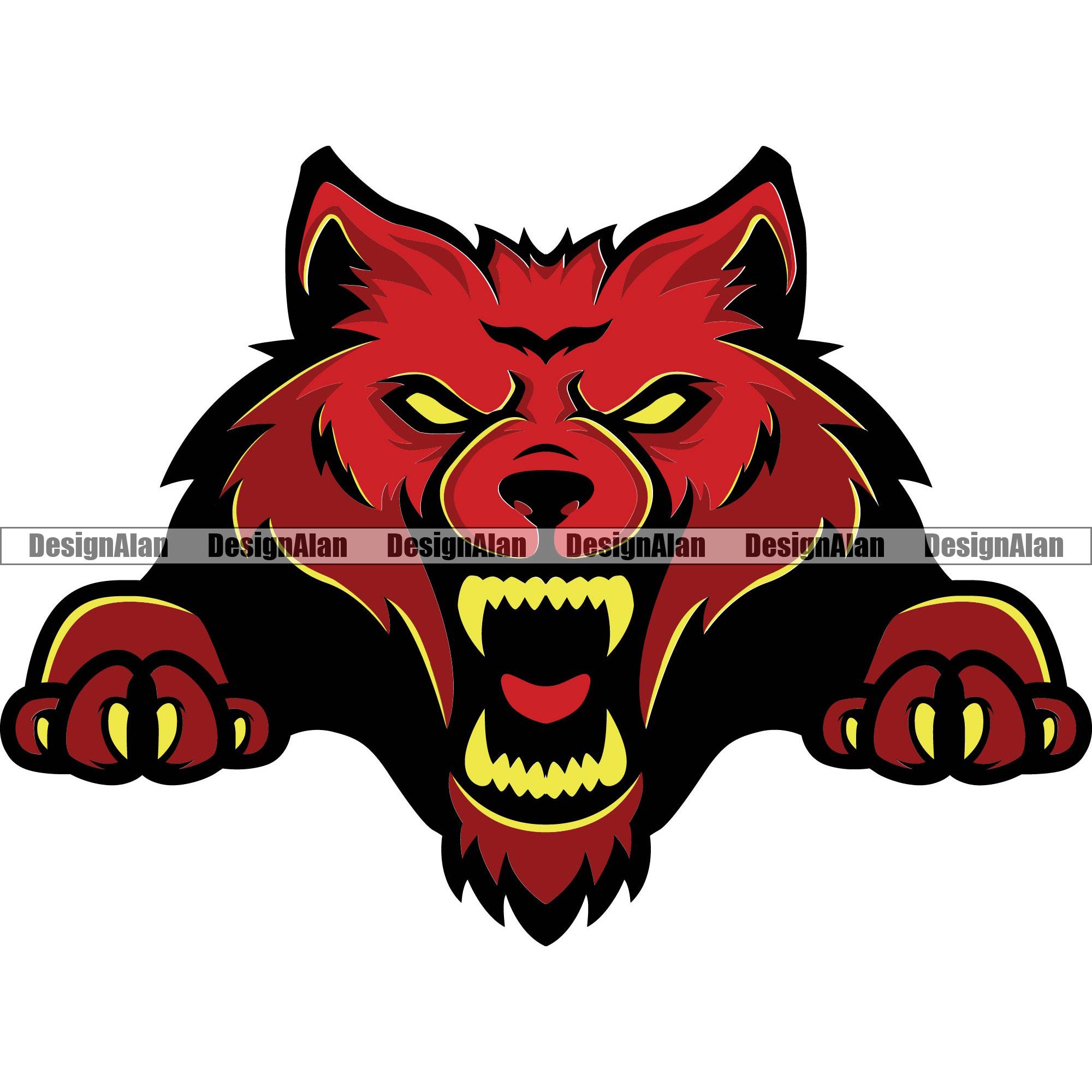Wolf School Mascot Sports Team Cartoon Wild Animal Paws Peeking Angry ...
