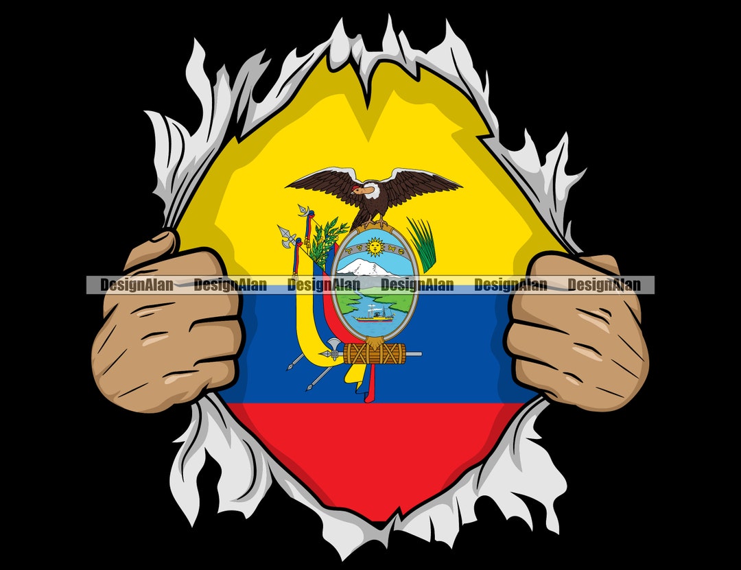 Ecuador Ecuadorian Superhero Hands Ripping Open Shirt Showing Flag Through Spanish Latino ...