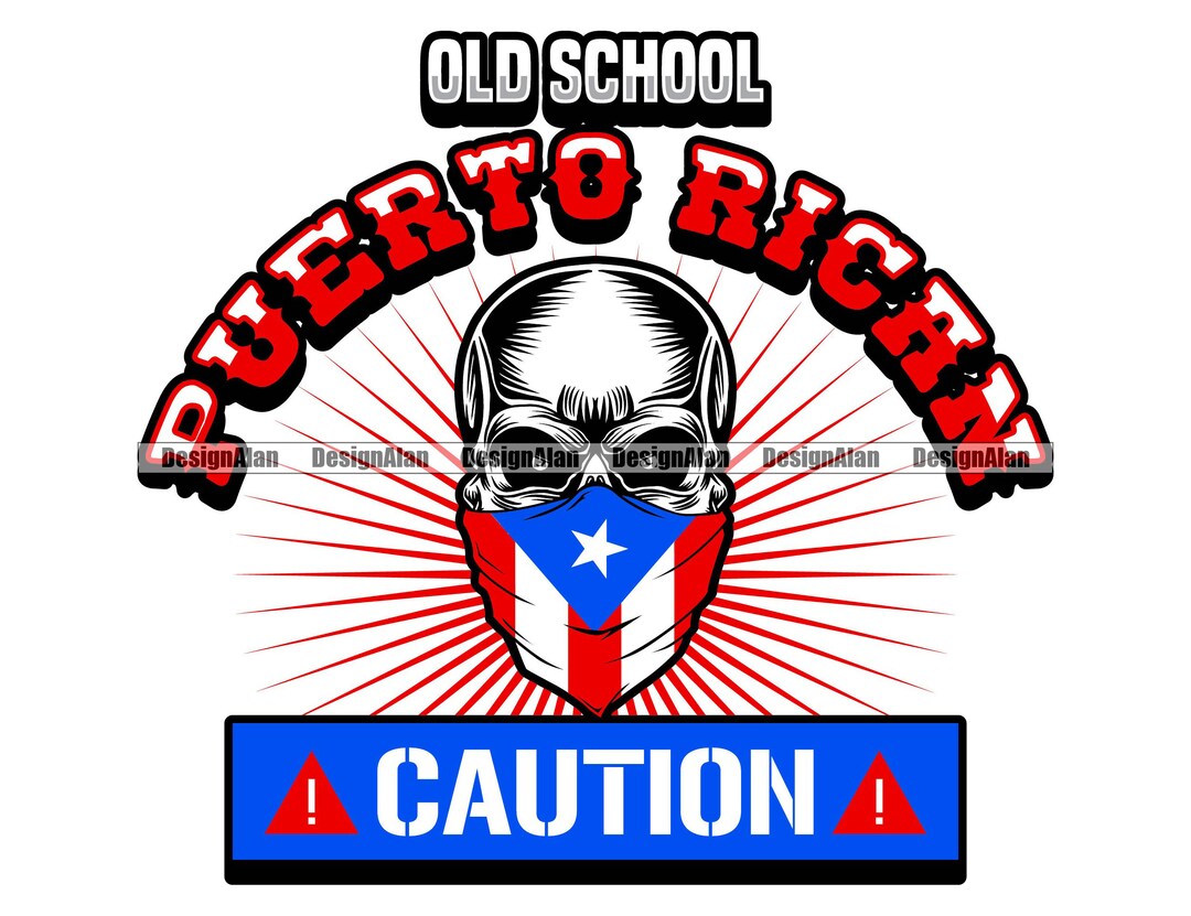 Old School Puerto Rican Caution Rico Flag Proud Skull Bandana Skeleton ...