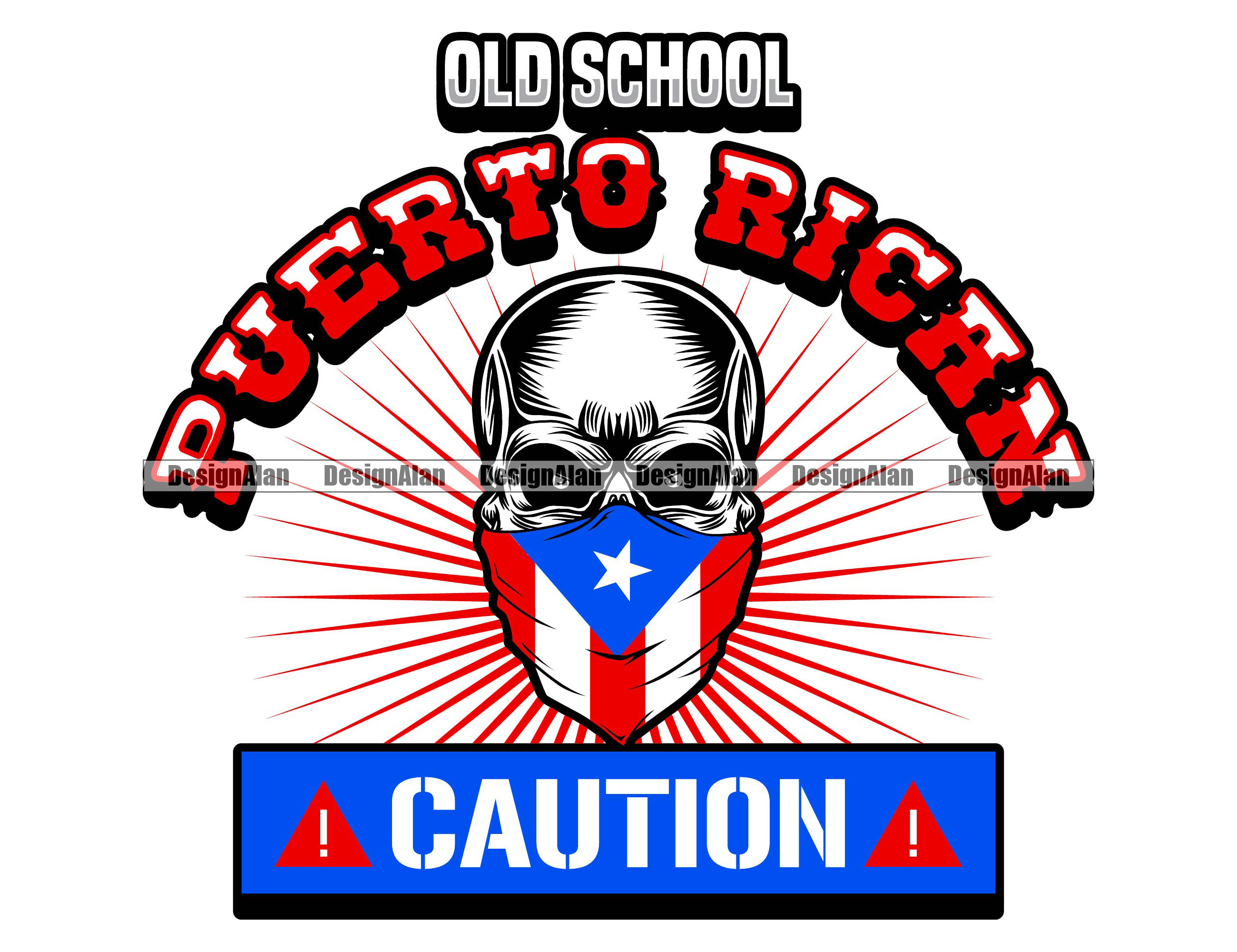 Old School Puerto Rican Caution Rico Flag Proud Skull Bandana Skeleton ...