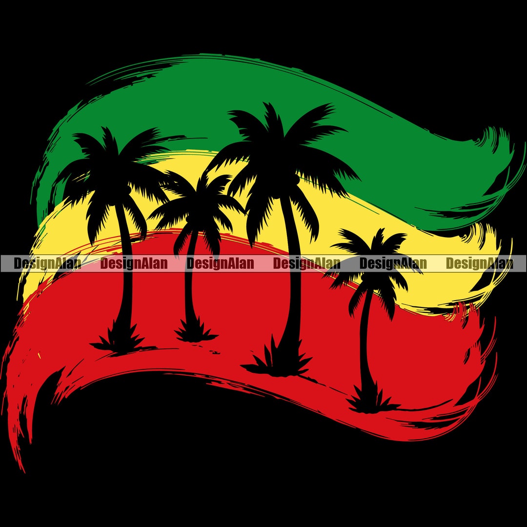 Reggae Rasta Jamaica Jamaican Rastafarian Rastafari Flag Island Palm ...