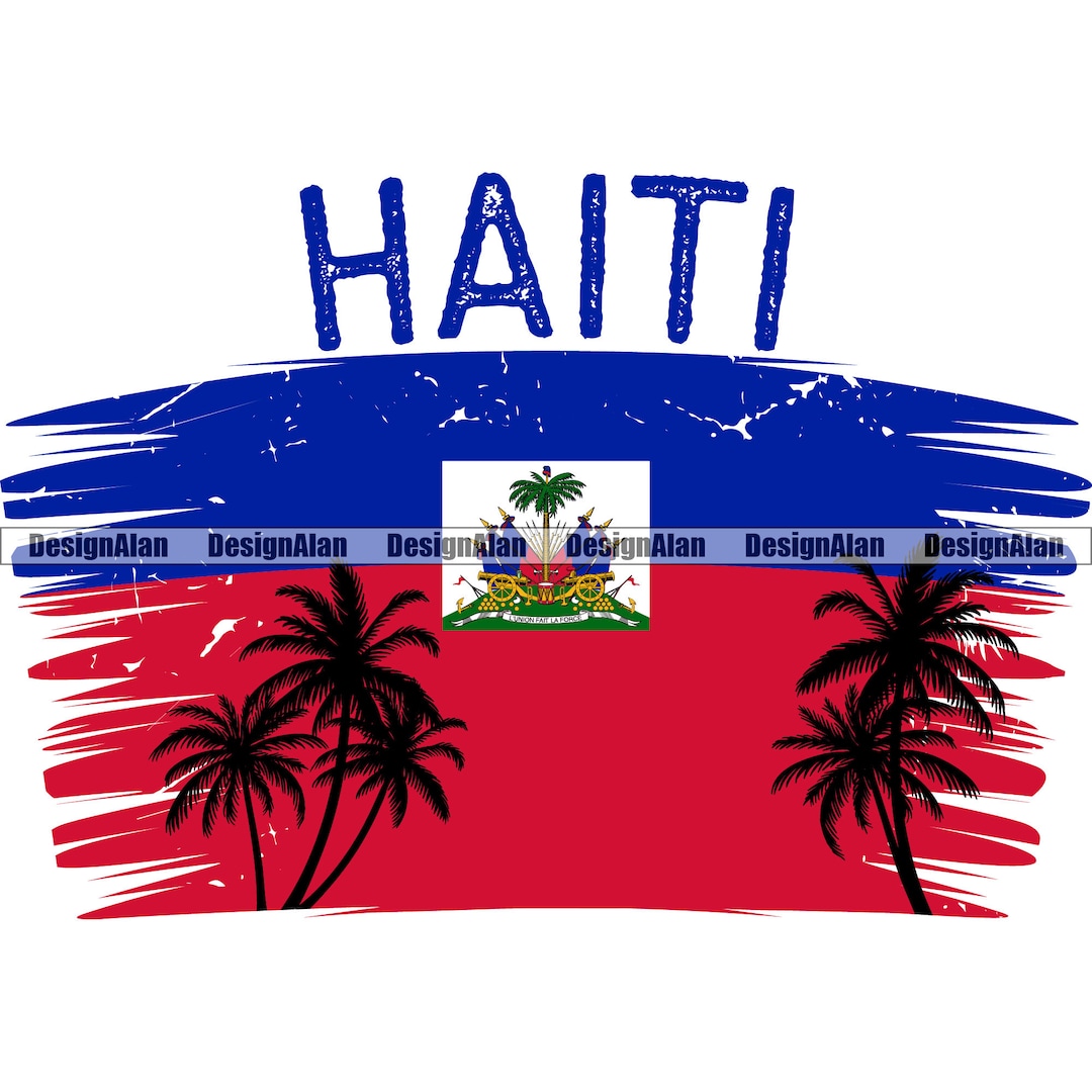 Haiti Haitian Creole Distressed Flag Palm Tree Caribbean Island Proud ...
