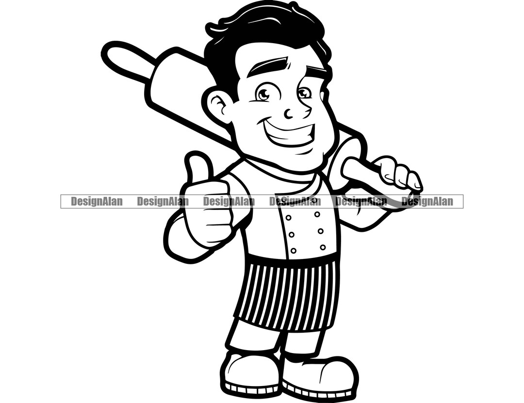 Baker Man Thumb up Cartoon Character Business Mascot Rolling Pin Bakery ...