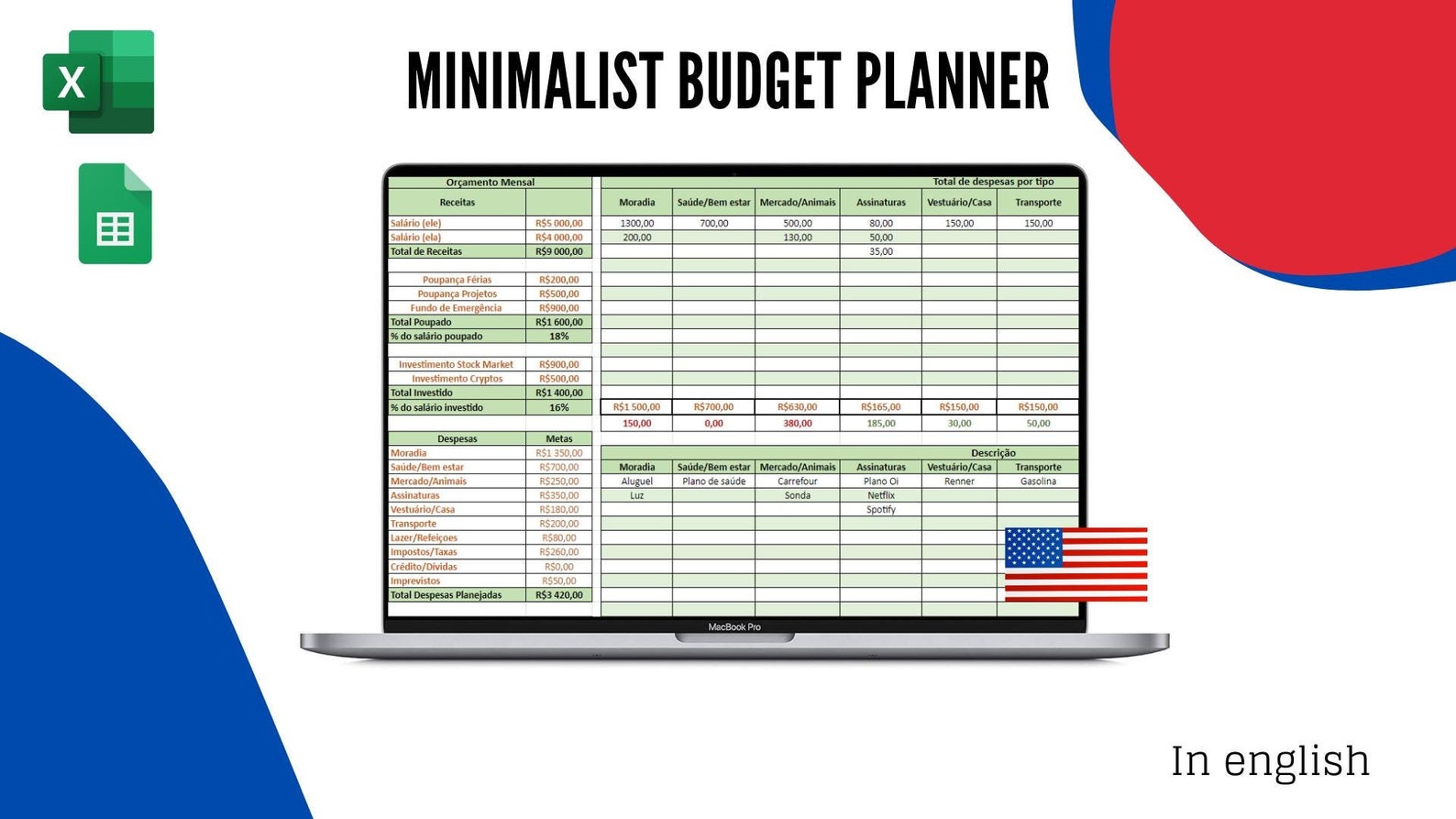 Digital Financial Planner Tracker Excel Google Sheets Printable Budget ...