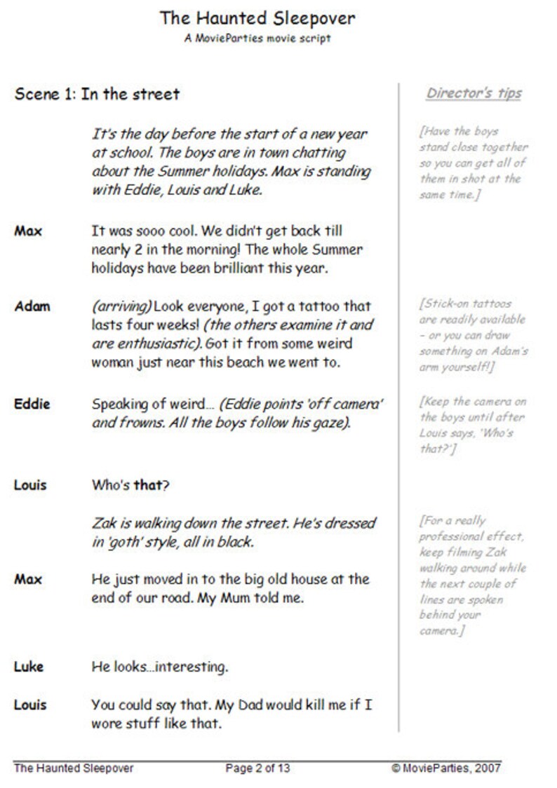 Boys' Movie-making Birthday Party Film Script: the Haunted Sleepover - Etsy