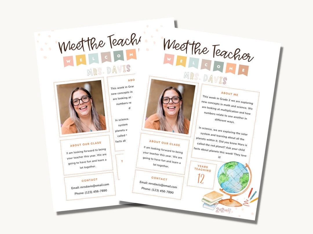 Meet the Teacher School or Class Template Teacher Note Back - Etsy