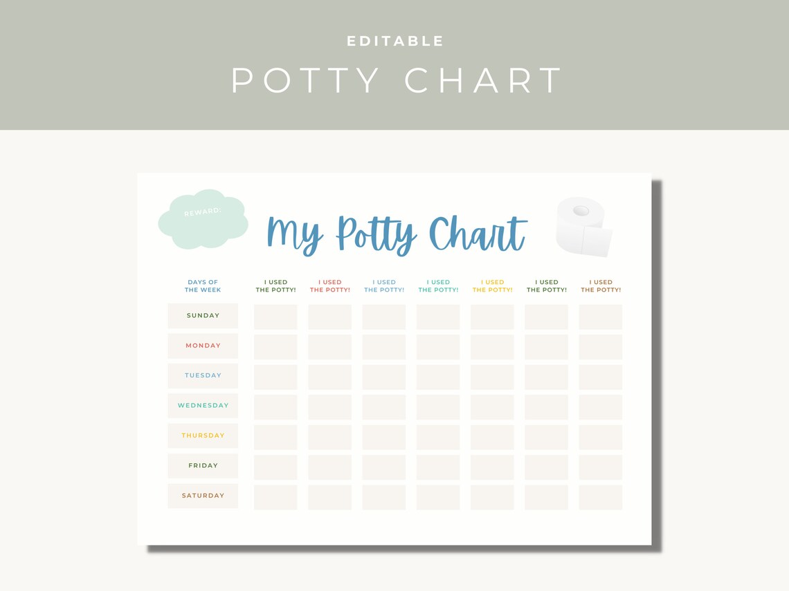 Potty Chart, Printable Potty Training Chart for Kids, Toddler Chart ...