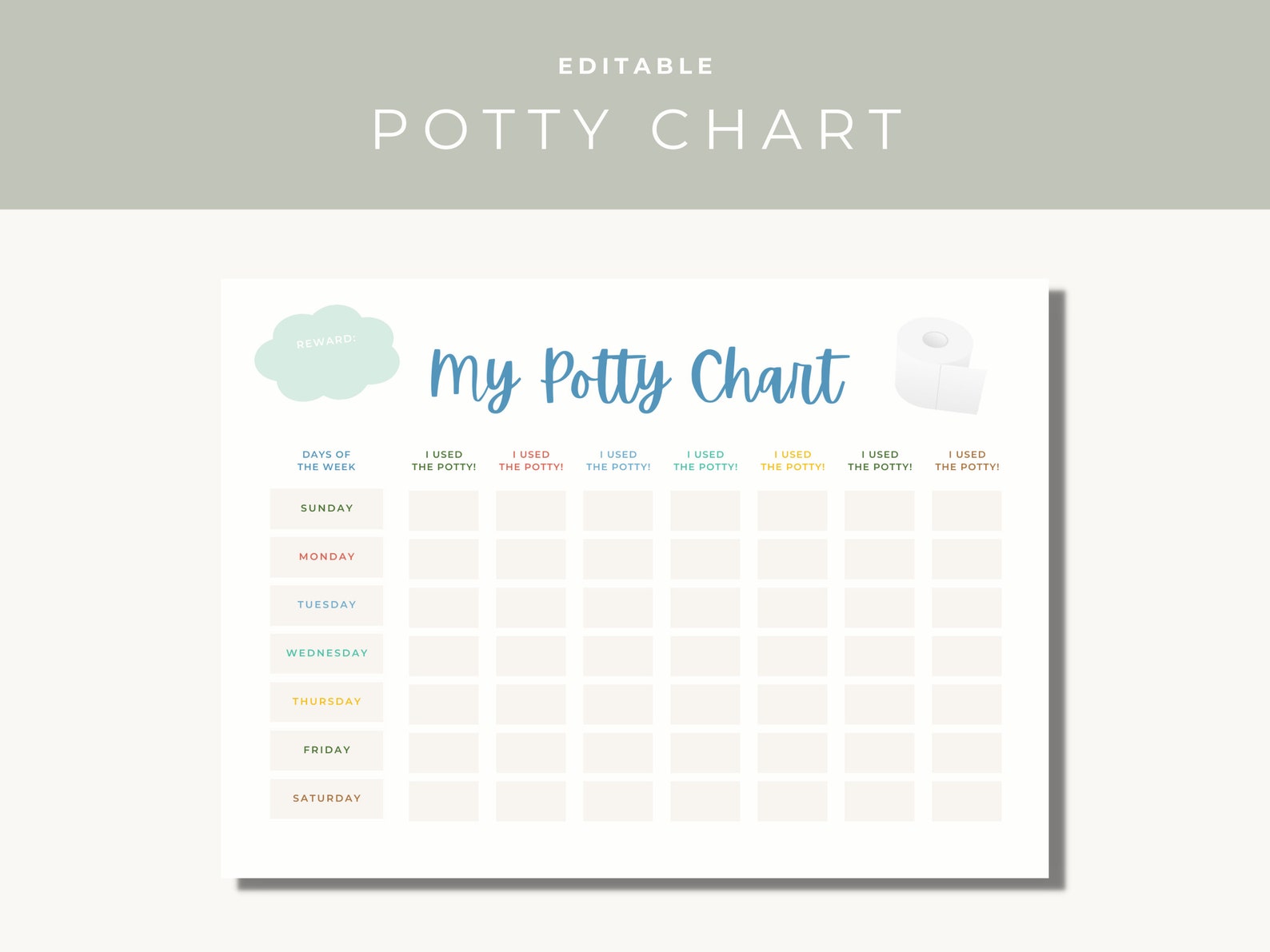 Potty Chart, Printable Potty Training Chart for Kids, Toddler Chart ...