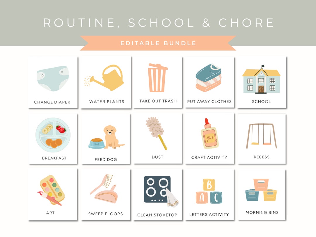 Editable Daily Routine, School & Chore Cards, Kindergarten Schedule ...