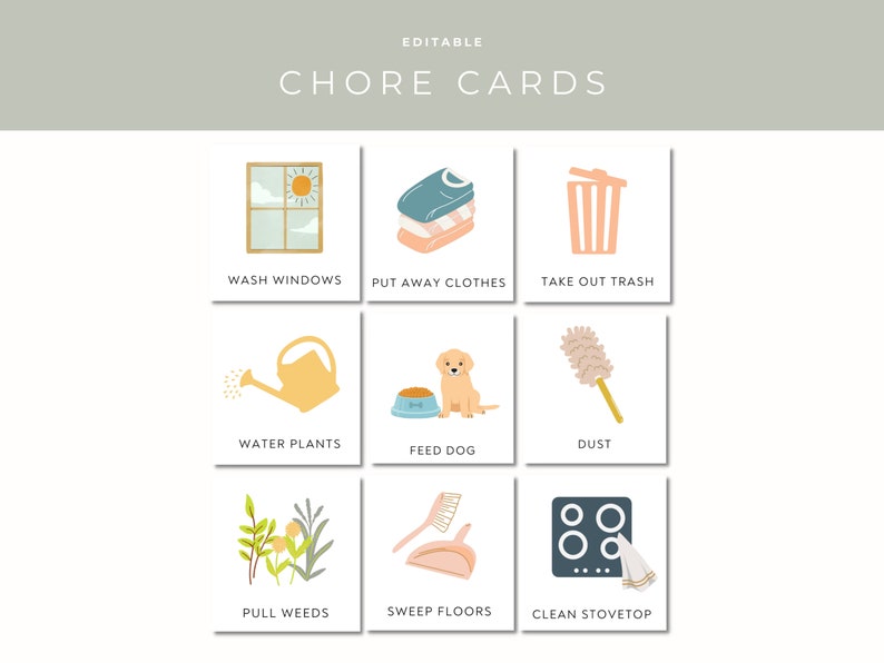 Editable Chore Cards & Chart, Elementary Schedule, Chore Chart ...
