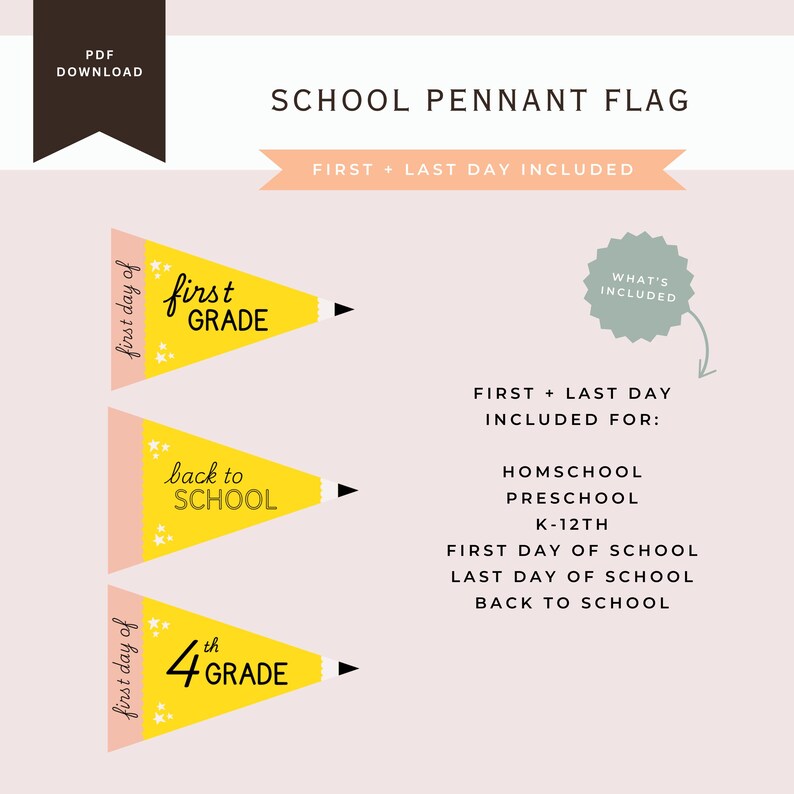First Day of School Pennant Flags | Printable Back to School Flag ...