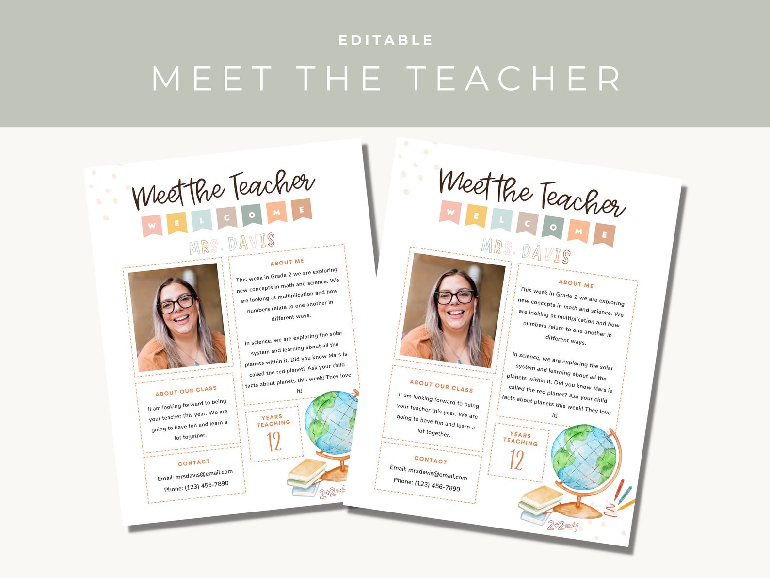 Meet the Teacher, School or Class Template, Teacher Note, Back to ...