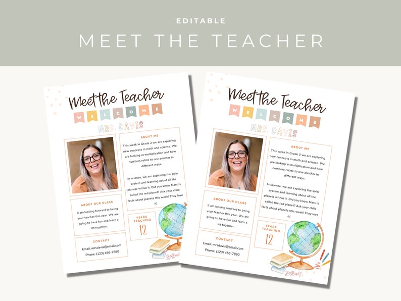 Meet the Teacher, School or Class Template, Teacher Note, Back to ...