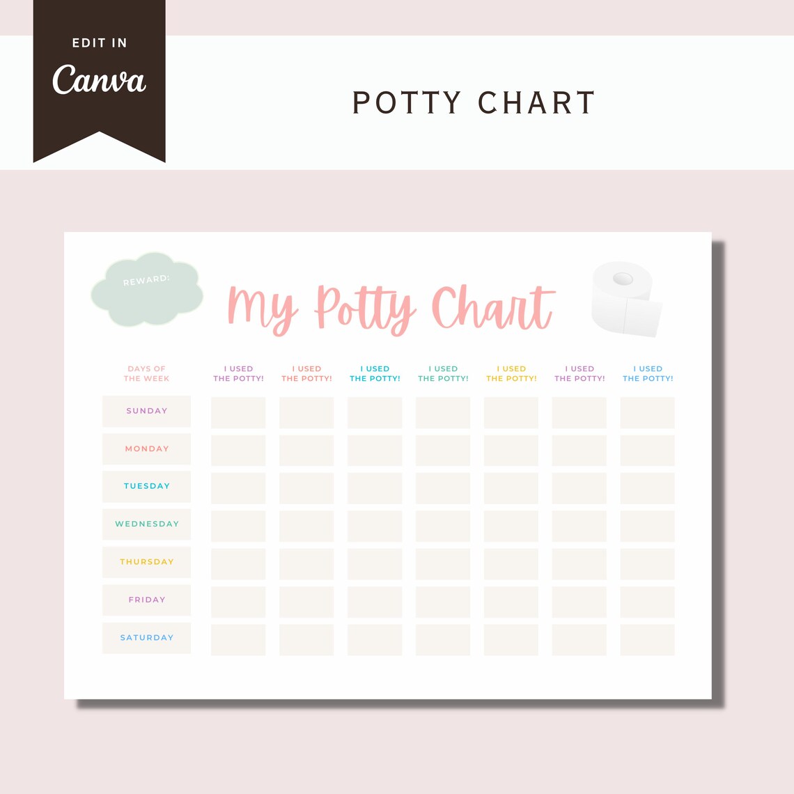 Potty Chart, Printable Potty Training Chart for Kids, Toddler Chart ...