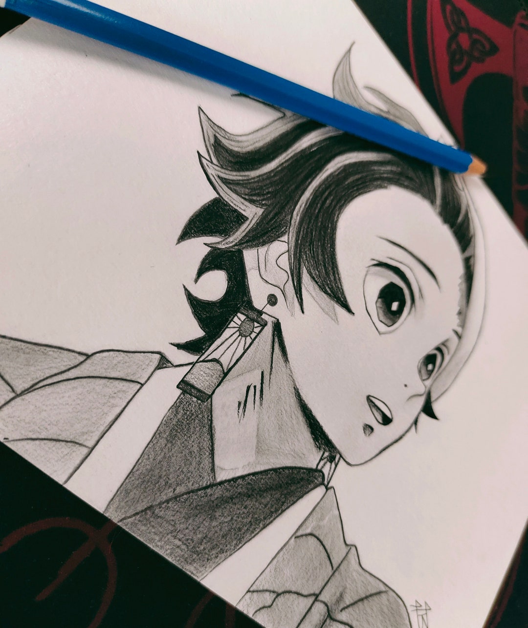 Tanjiro Pencil Sketch demon Slayer: Kimetsu No Yaiba Custom - Etsy