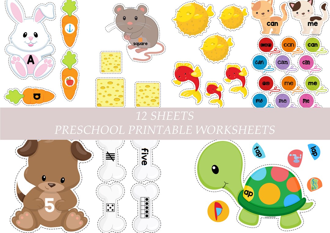 Kids' Learning Printable Sheets, Colorful Preschool Worksheets, Early ...