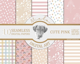 10 Seamless Digital Paper, Pastel Digital Pattern, Scrapbook Paper ...