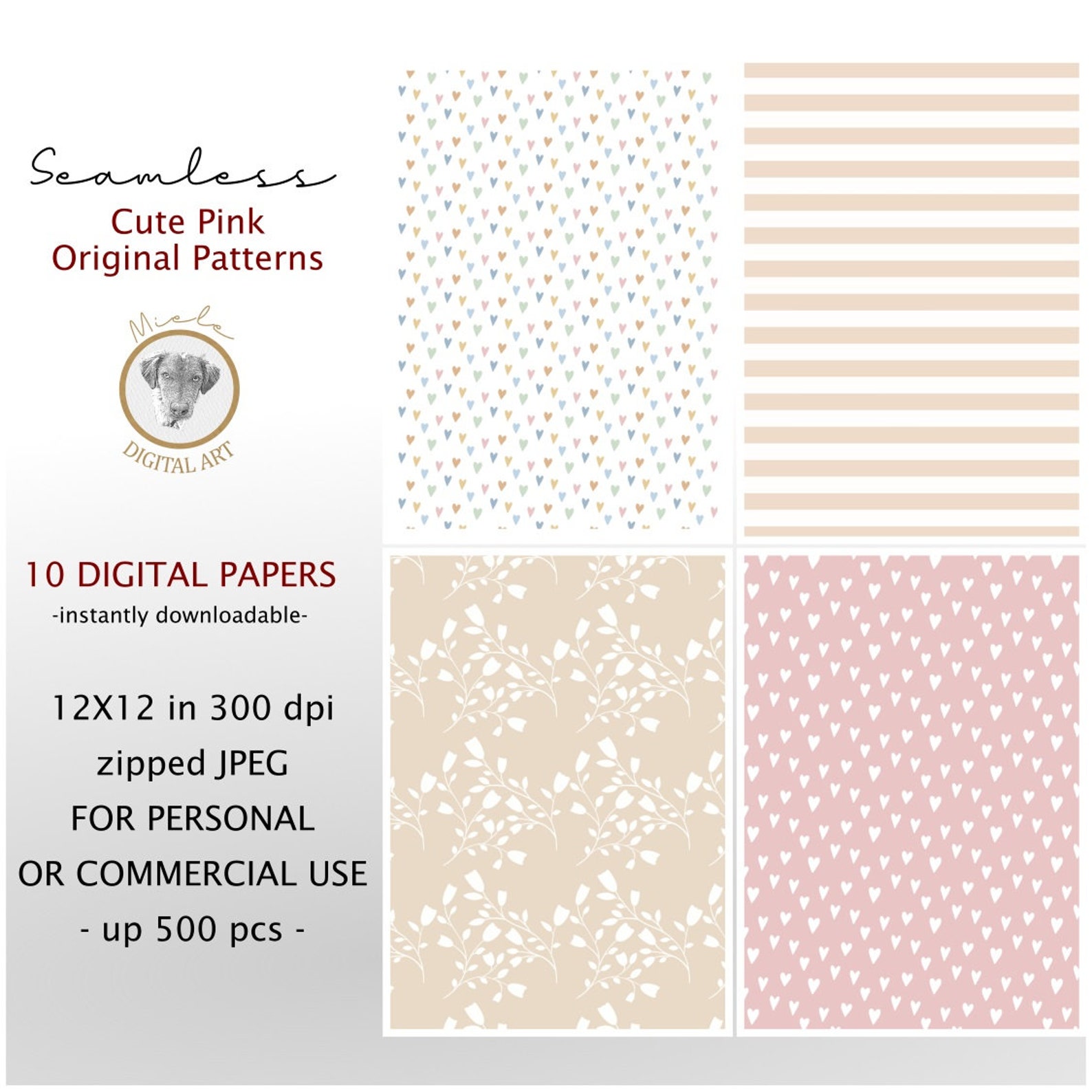 10 Seamless Digital Paper, Pastel Digital Pattern, Scrapbook Paper ...