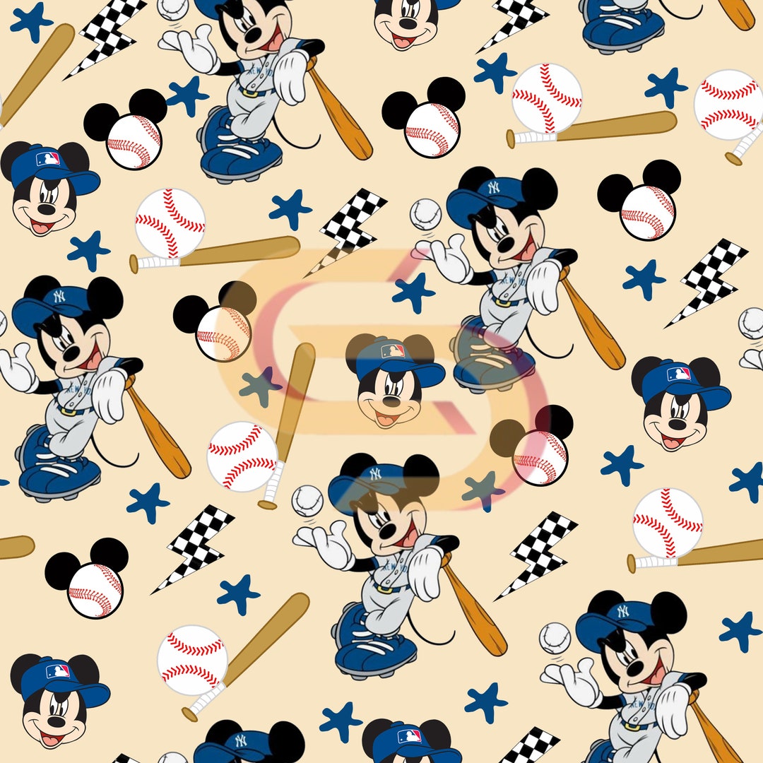 Baseball Mickey Mouse Seamless Pattern, Cartoon Seamless Pattern ...