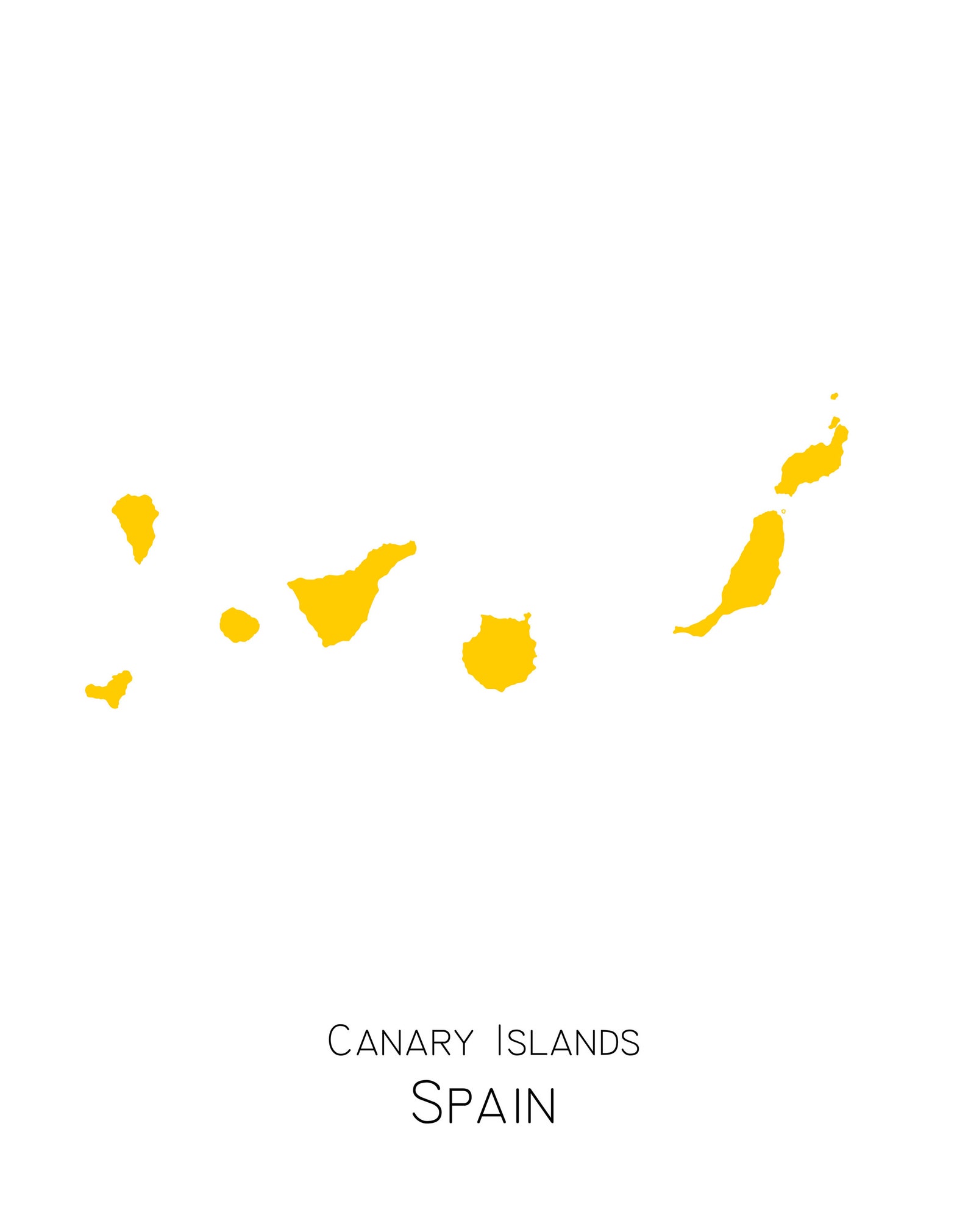 Map of the Canary Islands, Spain, Printable, Yellow, Digital Download ...