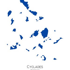 Map of the Cyclade Islands, Printable, Blue, Mykonos, Santorini, Paros ...
