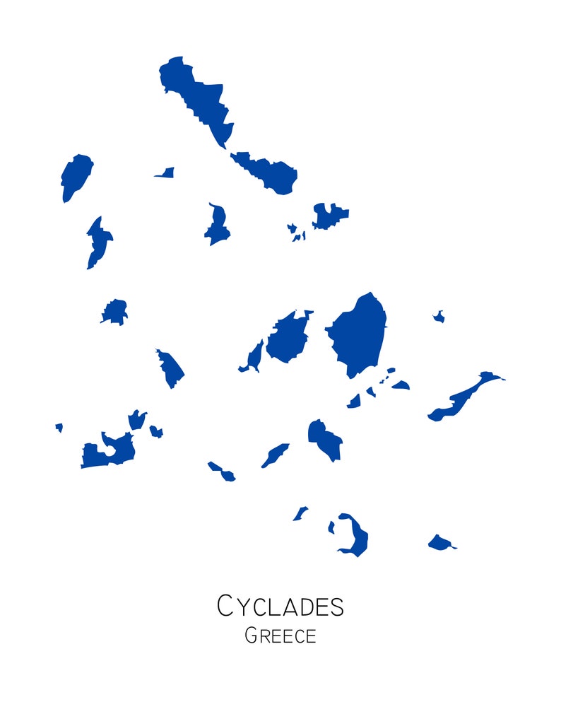 Map of the Cyclade Islands, Printable, Blue, Mykonos, Santorini, Paros ...