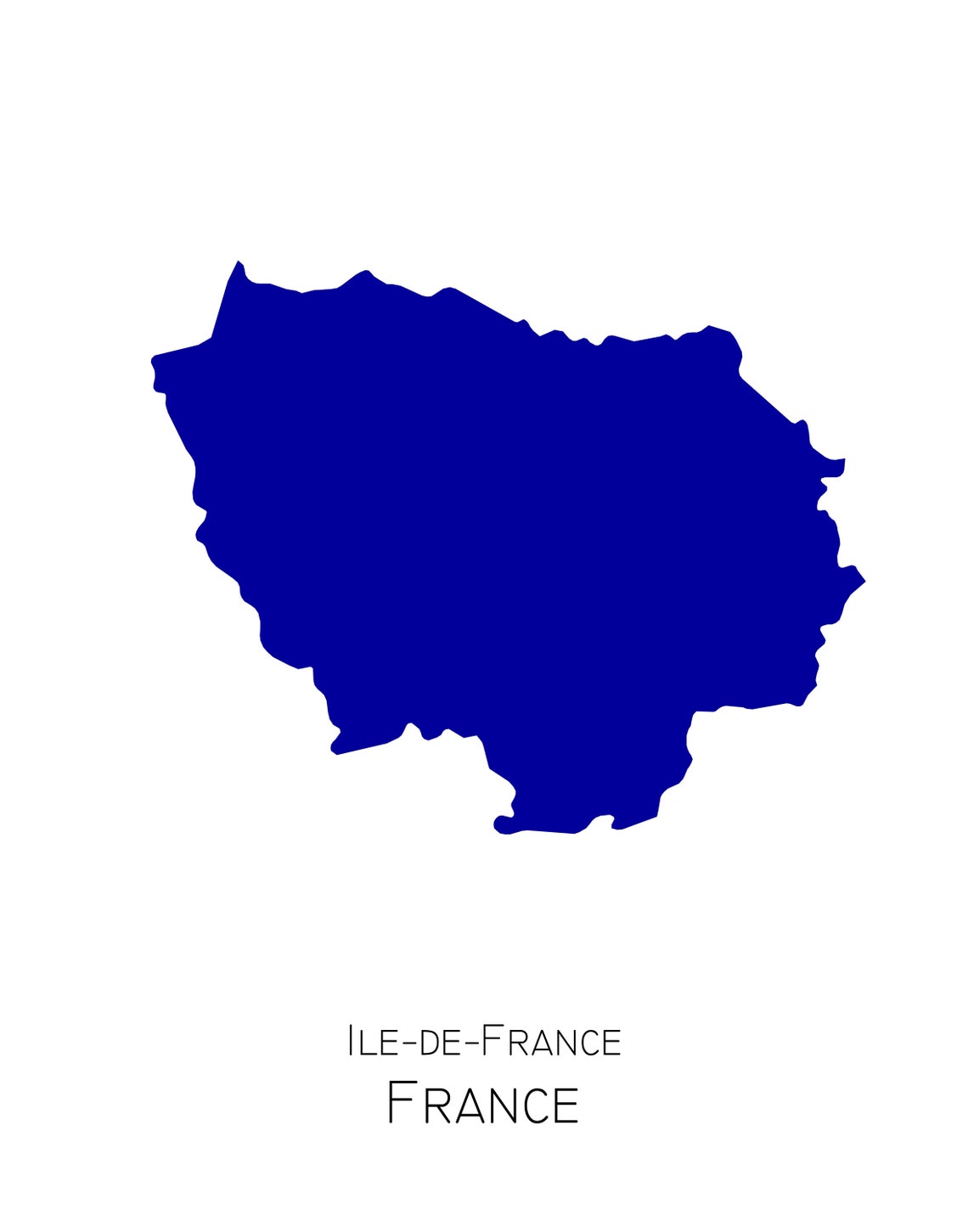 Map of Ile De France, Printable, Blue, Digital Download, Paris, Region ...