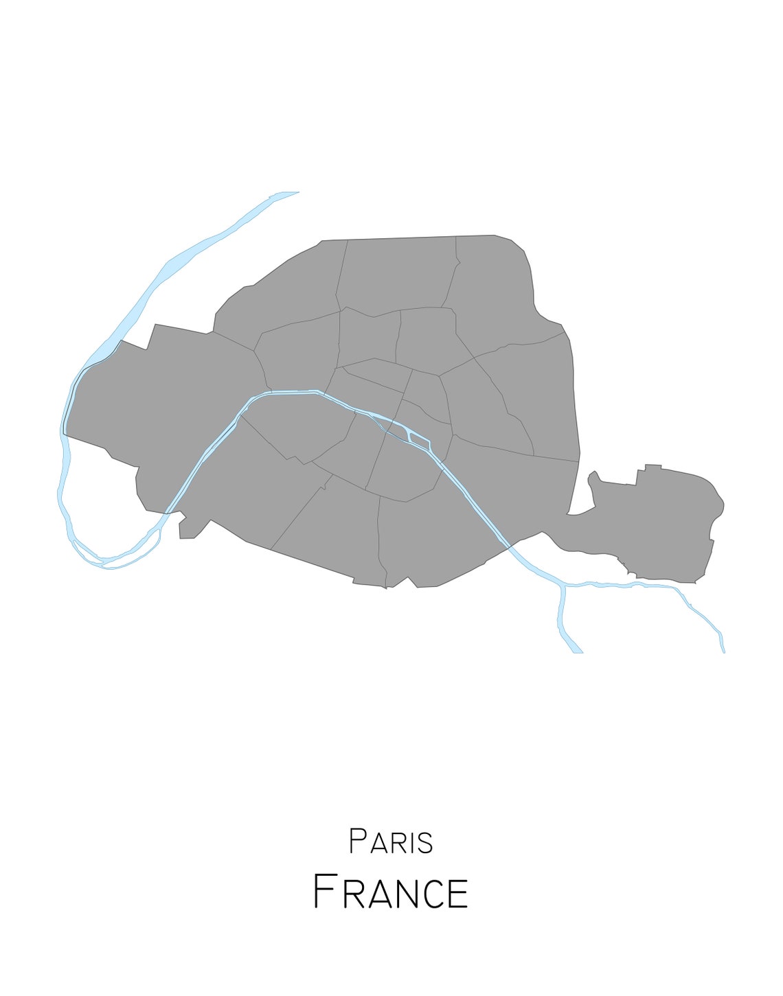 Map of Paris, France, Printable, Blue, Digital Download, Paris, French ...