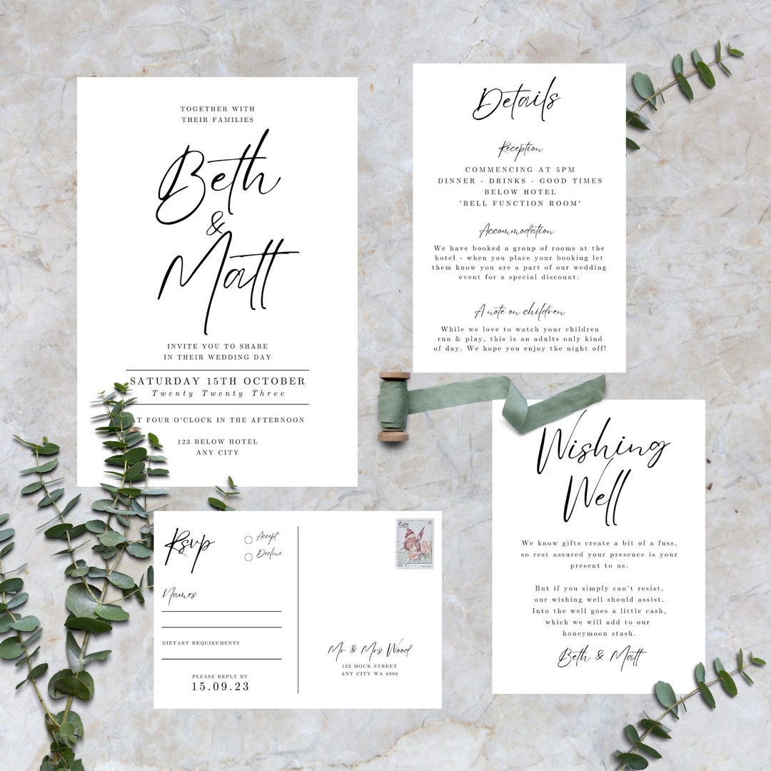 Simple Wedding Invitation, Wedding Template, Personalised Wedding ...