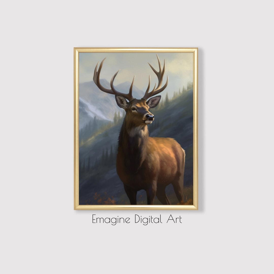 PRINTABLE ART | Buck Deer in Mountain Wilderness | Wildlife Painting ...